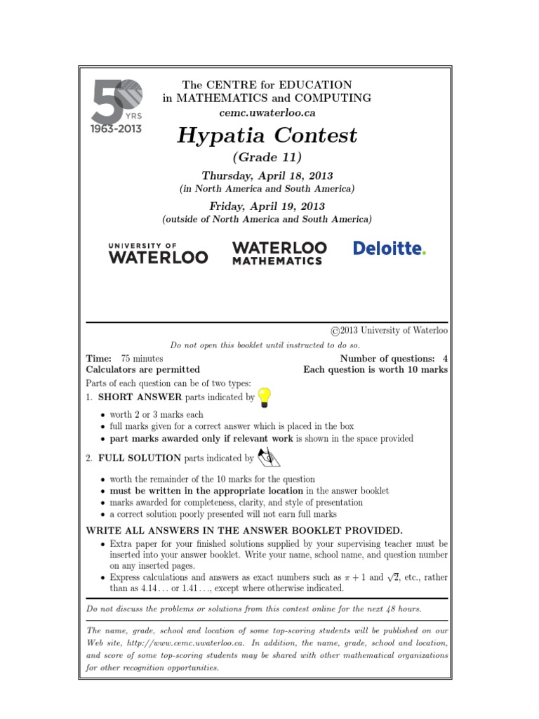 Hypatia Combined Contest | PDF | Sphere | Classical Geometry