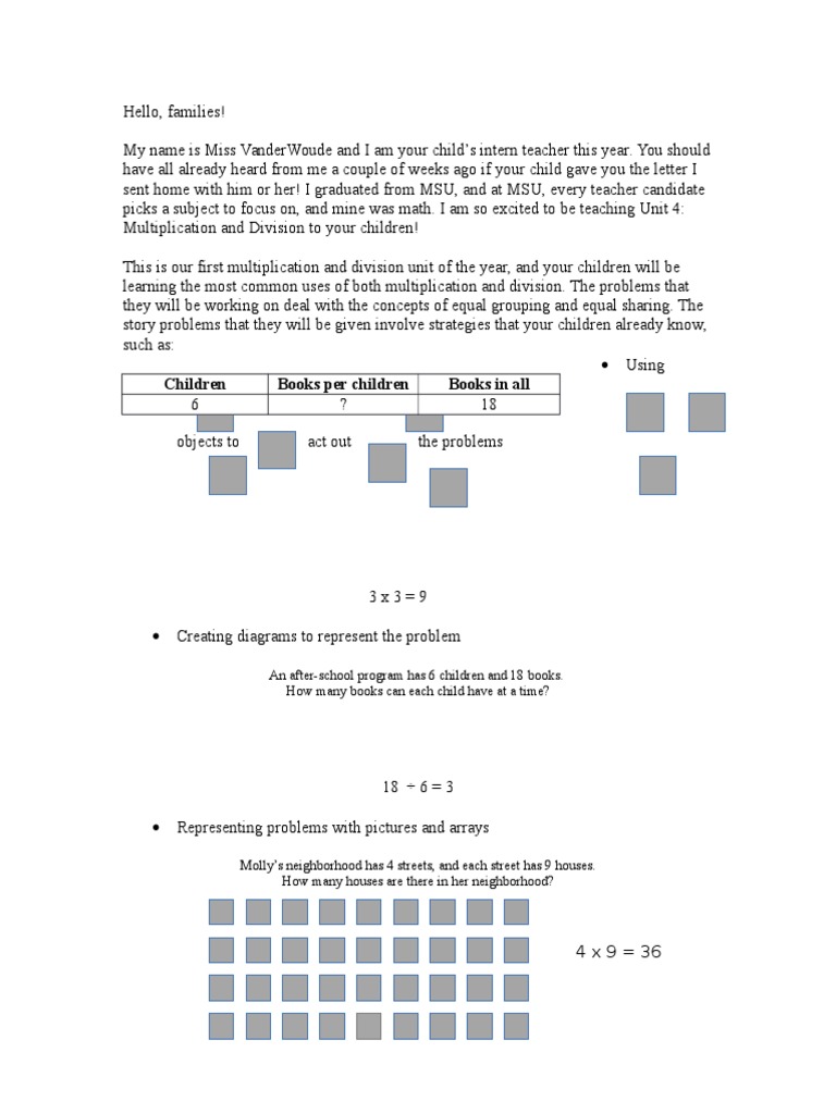 Math Parent Letter | PDF | Division (Mathematics) | Numbers