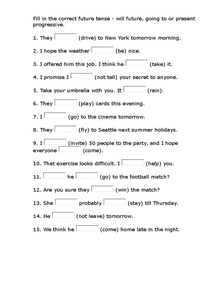 Future Tense Fill-in Exercises | PDF | Sports & Recreation | Games ...