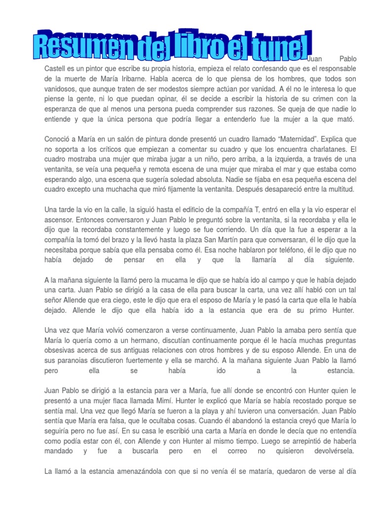 EL TUNEL ERNESTO SABATO Juan Pablo Castell Es Un Pintor Que Escribe Su ...