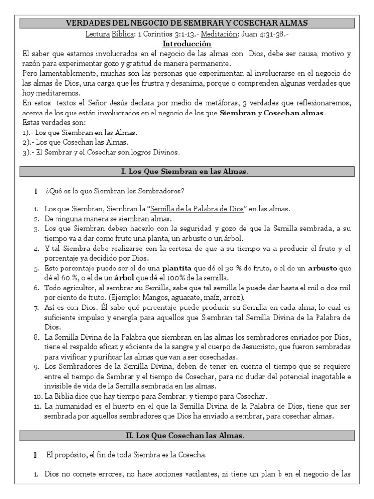 Sembrar y Cosechar Almas en Dios | PDF | Siembra | Alma