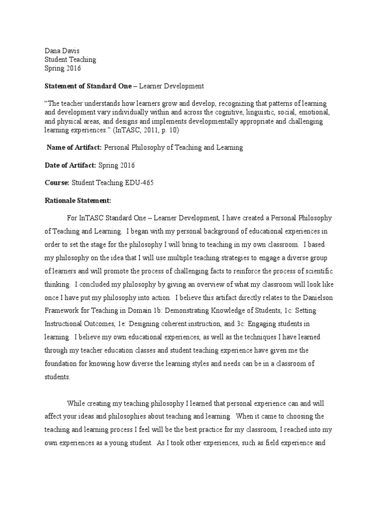 Intasc Standard 1 Learner Development | PDF | Project Based Learning ...