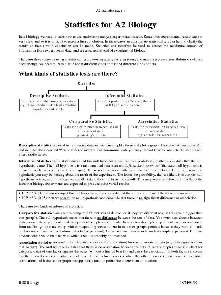 Statistics For A2 Biology | PDF | P Value | Statistical Hypothesis Testing