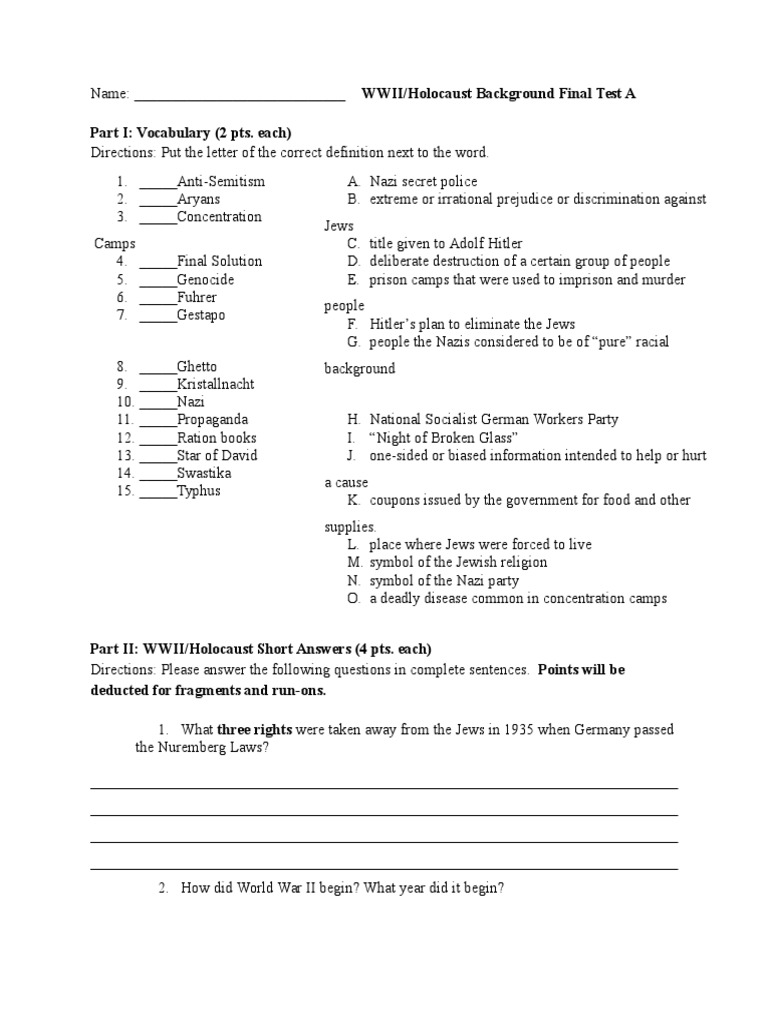 Part I: Vocabulary (2 Pts. Each) | PDF | History
