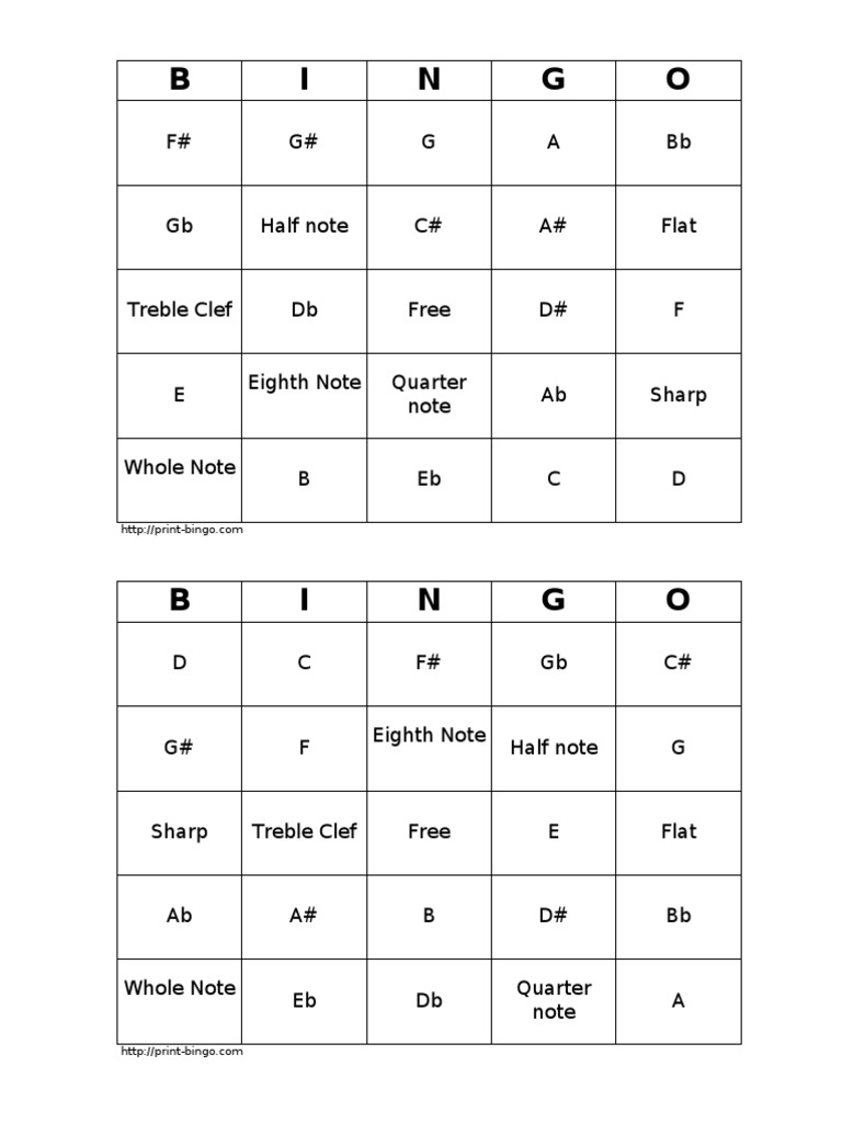 Piano Bingo Cards | PDF | Musical Compositions | Notation