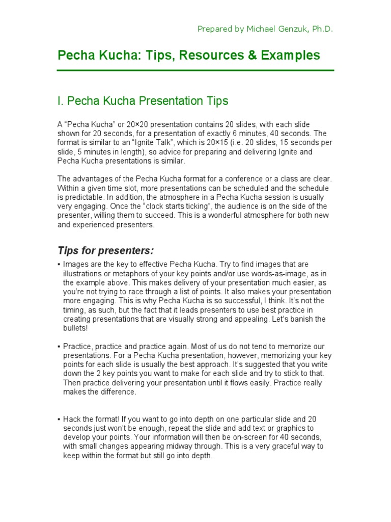 Pecha Kucha Presentation Tips & Resources | PDF | Communication | Mass ...