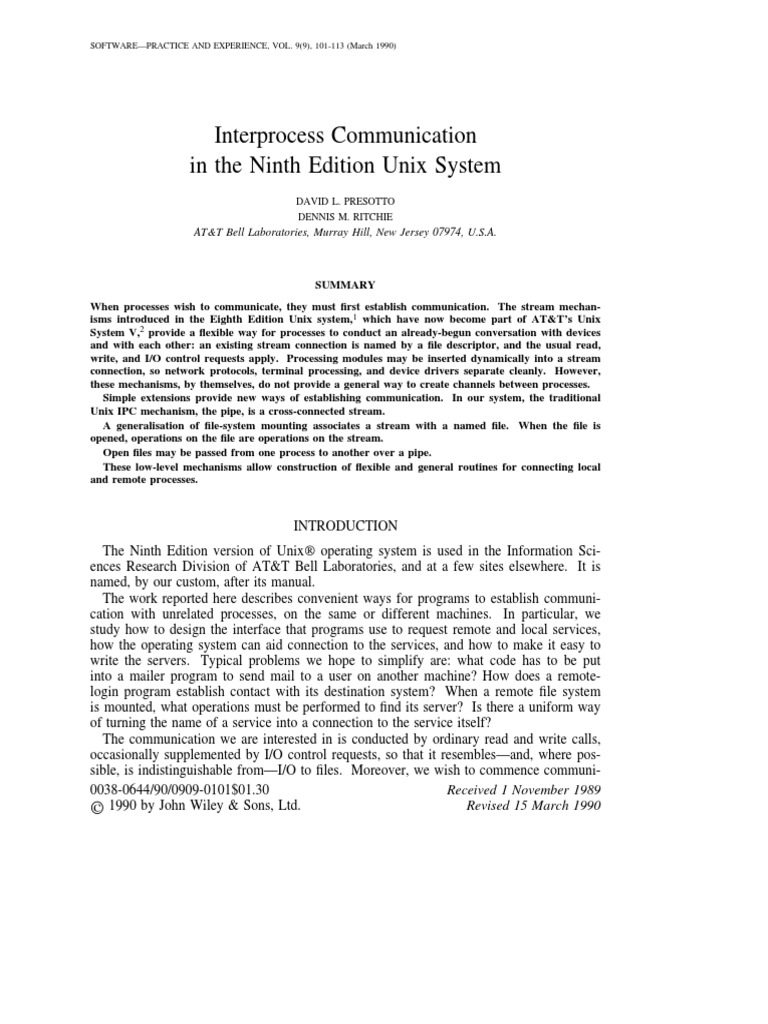 Interprocess Communication in The Ninth Edition Unix System | PDF ...