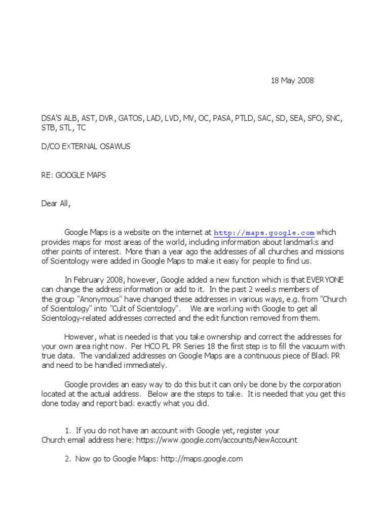 Google Maps Memo | PDF | Communication | Cyberspace