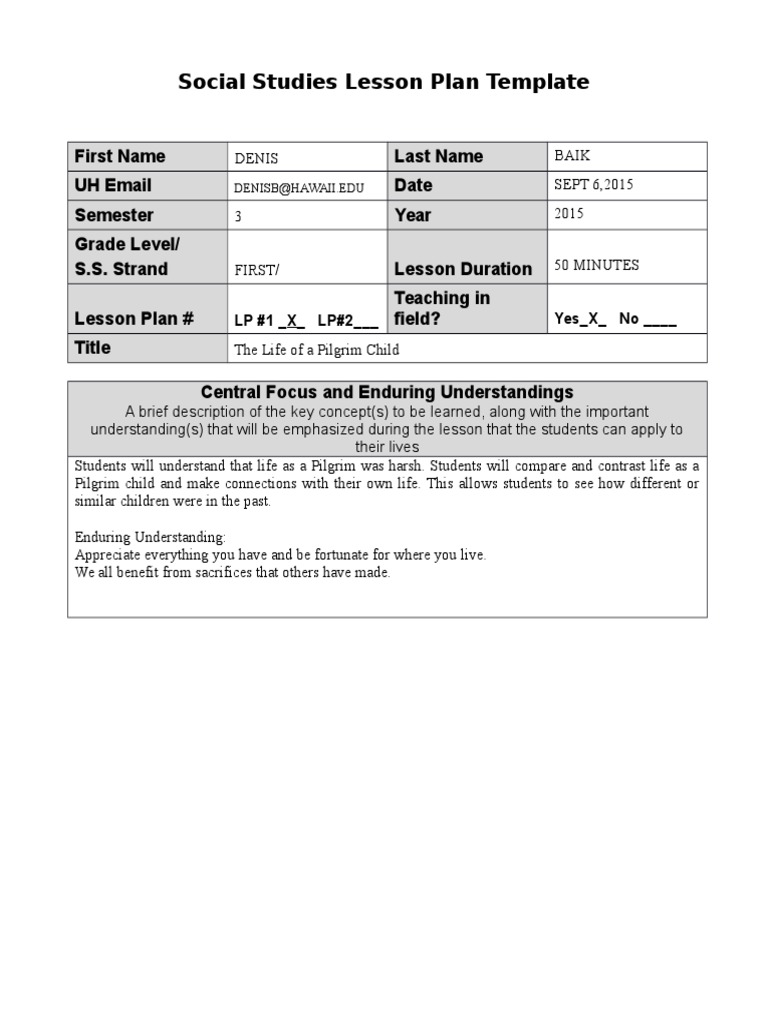 Social Studies Lesson Plan Template | PDF | Educational Assessment ...