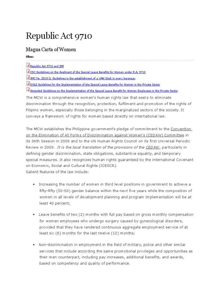 Republic Act 9710_magna Carta of Women | Discrimination | Migrant Worker