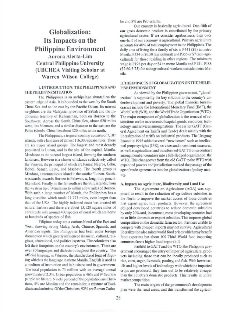 Globalization: Its Impacts On The Philippine Environment | PDF | World ...