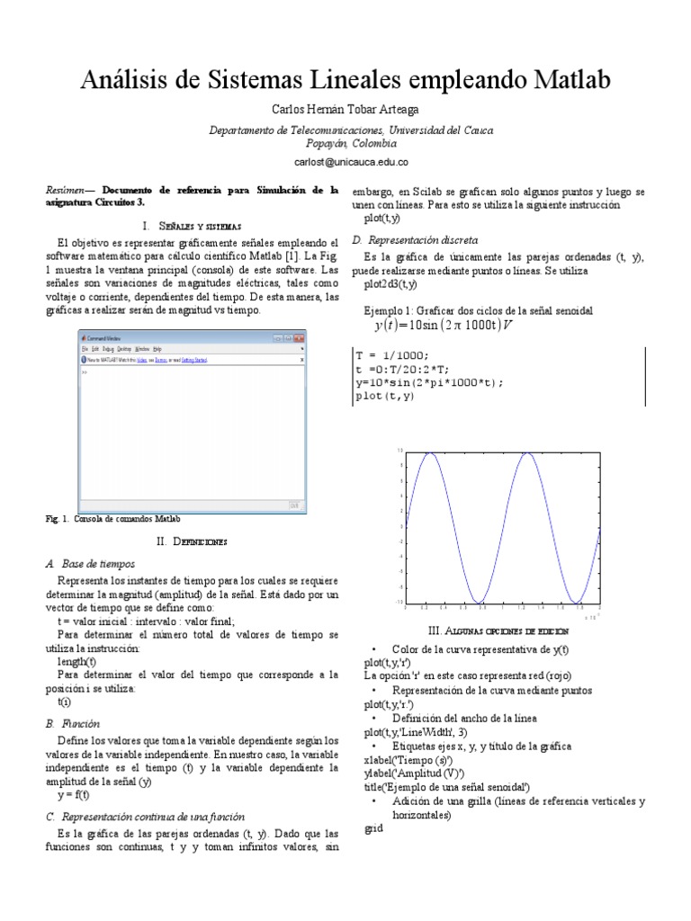 Analisis de Sistemas Lineales Empleando Matlab V - 0.1 | PDF | Matlab ...