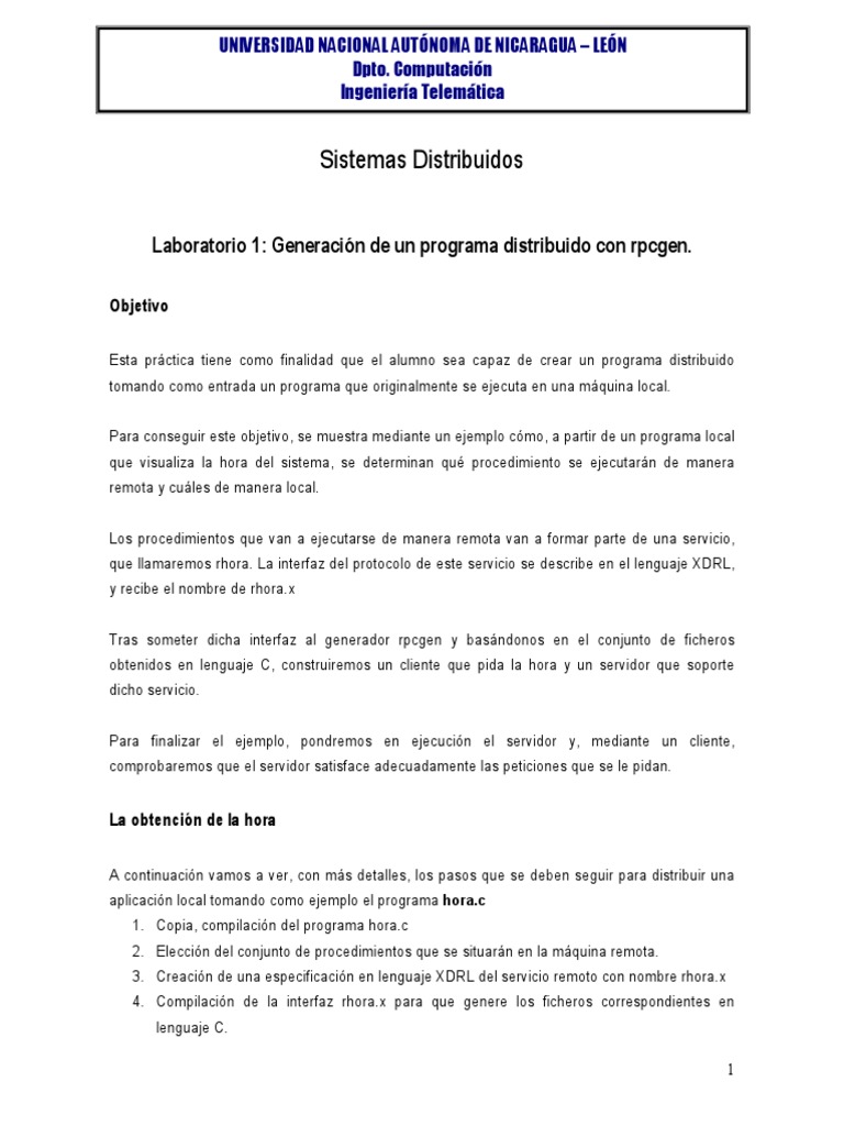 Lab. 1-Programa Distribuido Con Rpcgen-Básico | PDF | Programa de computadora | Programación