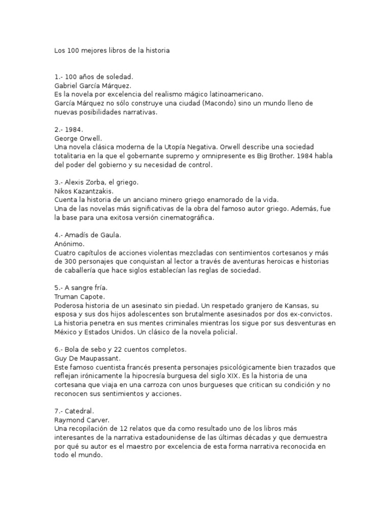 Los 100 Mejores Libros de La Historia | PDF | Novelas | Cuentos