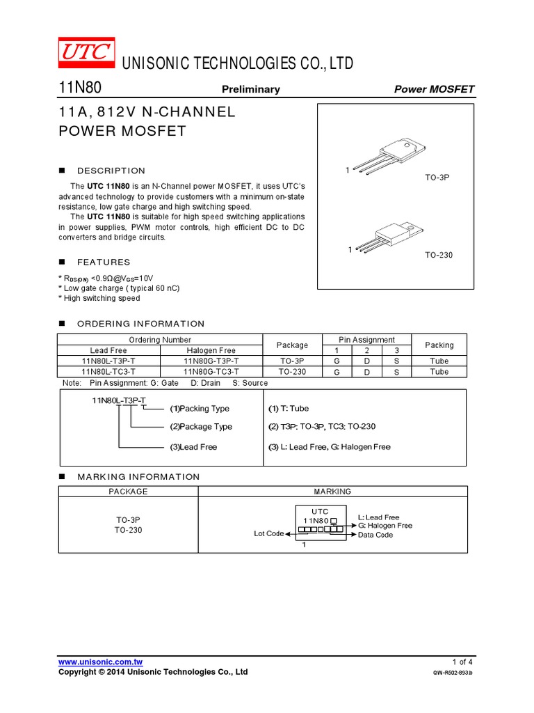 11N80 | PDF | Field Effect Transistor | Mosfet