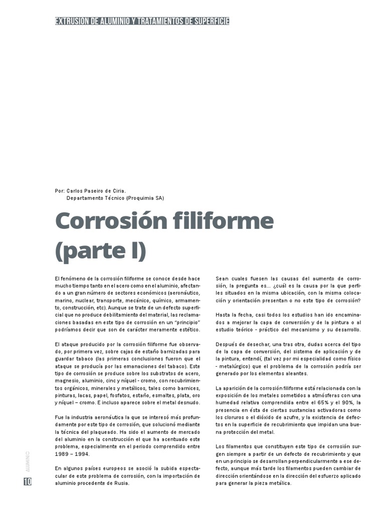 Corrosión Filiforme Parte I | PDF | Corrosión | Aluminio