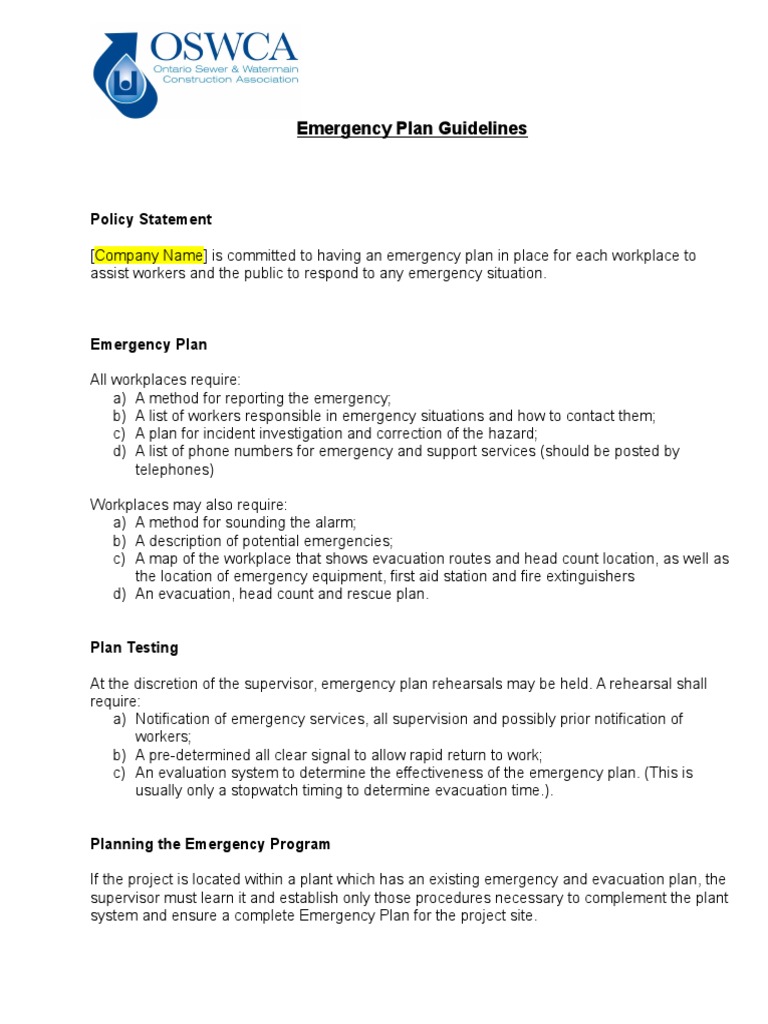 2 03 Health and Safety Emergency Plan Guidelines | Emergency ...