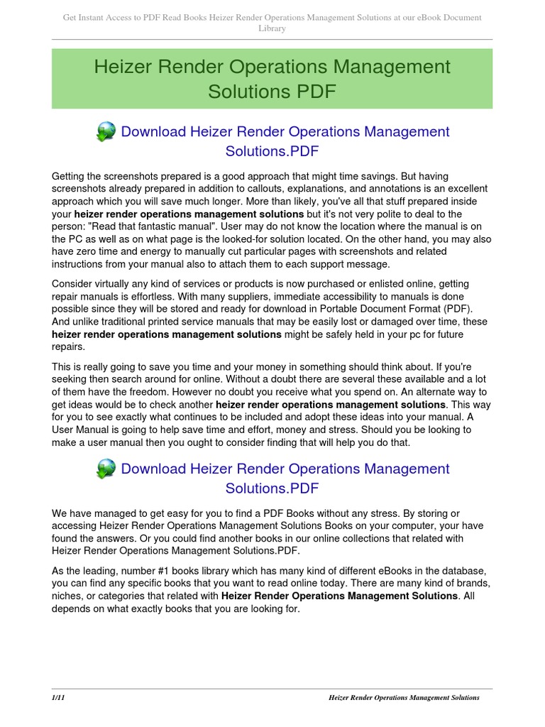 Heizer Render Operations Management PDF | PDF | E Books | Books