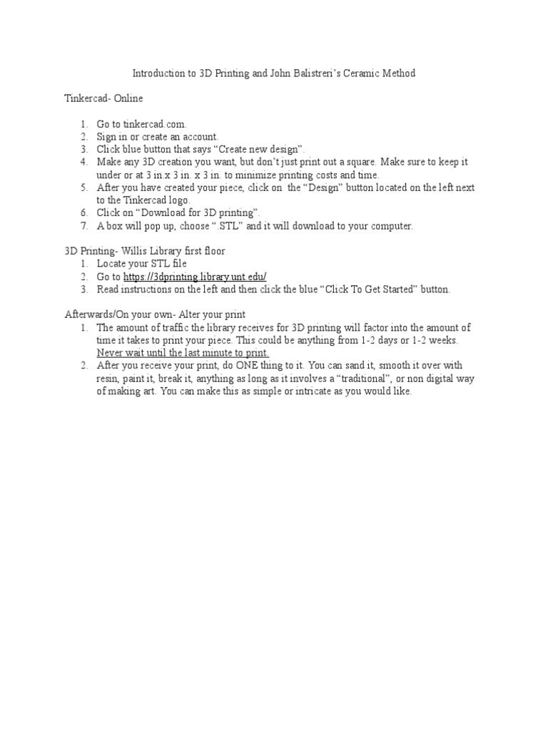 Introduction To 3d Printing and John Balistreri Worksheet Final | PDF ...