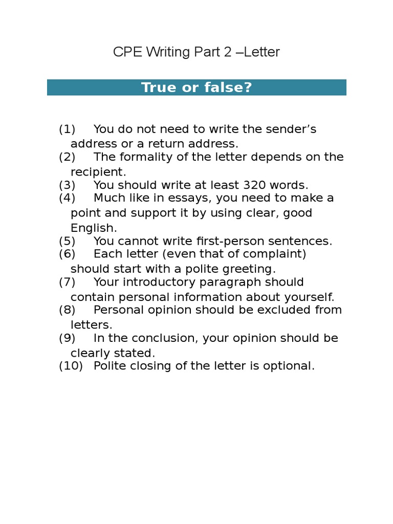 CPE Writing Part 2 - Example Letter | PDF