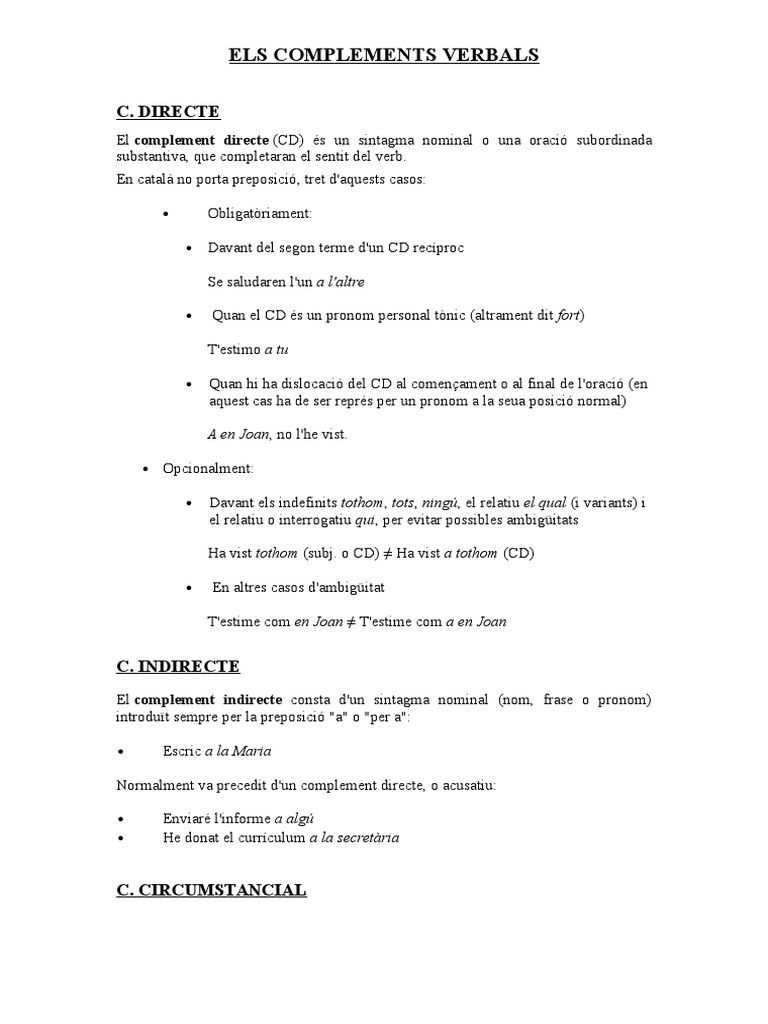 Els Complements Verbals | PDF