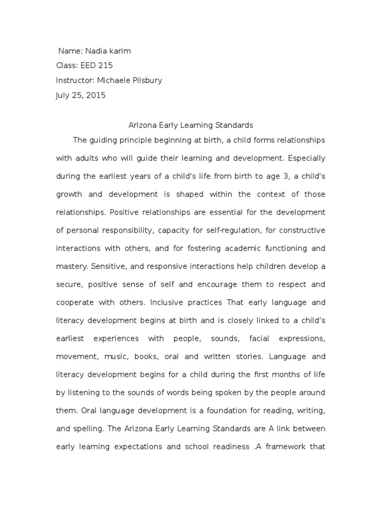 Arizona Early Learning Standards | PDF | Preschool | Teachers