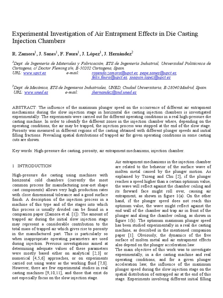 Air Entrapment in Die Casting Processes | PDF | Porosity | Casting ...