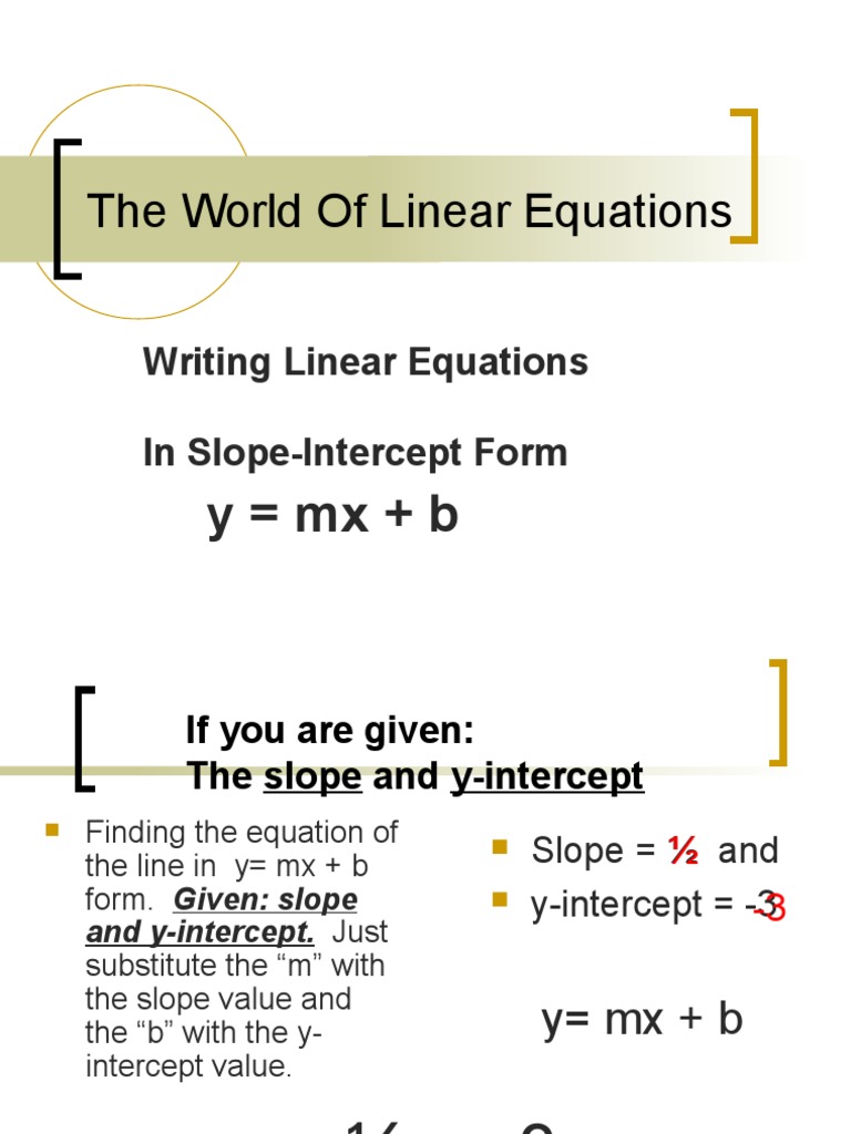 The World of Linear Equations: y MX + B | PDF