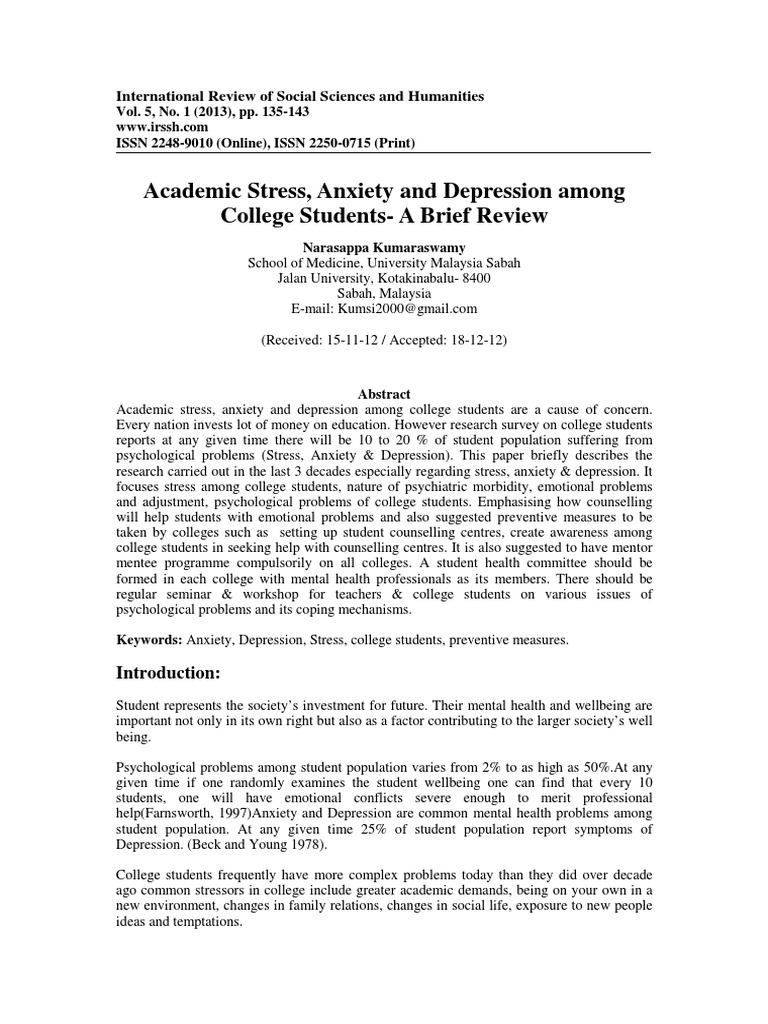 Academic Stress and Mental Health in Students | PDF | Stress (Biology ...