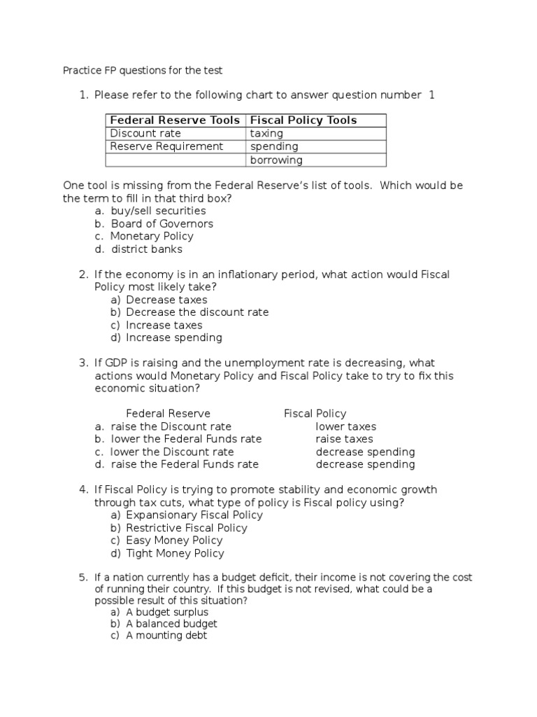 Fiscal Policy Practice Test Questions - You Do | PDF | Fiscal Policy ...