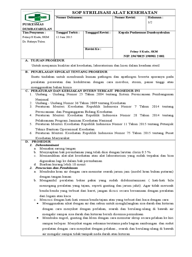 Sop Sterilisasi Alat Kesehatan | PDF