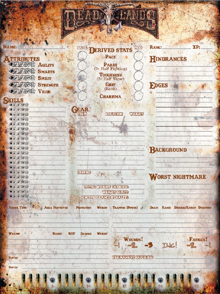 Deadlands Reloaded Alternate Character Sheet | PDF | Leisure | Sports