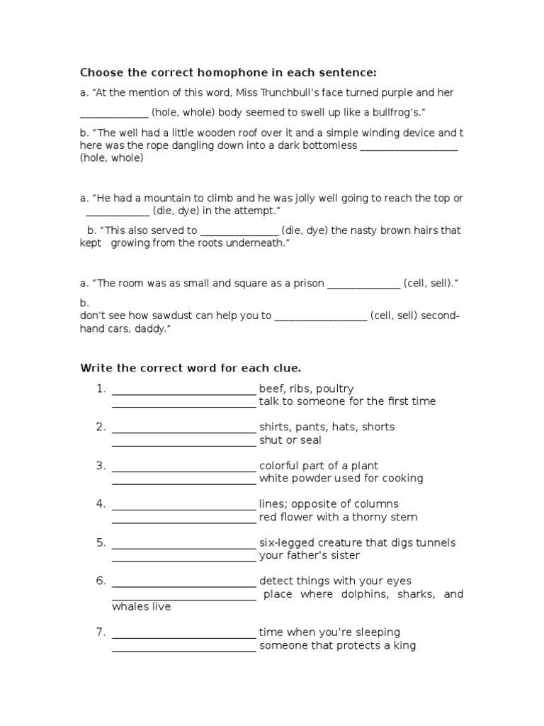 Homophone Exercises and Play Script | PDF | Language Arts & Discipline ...
