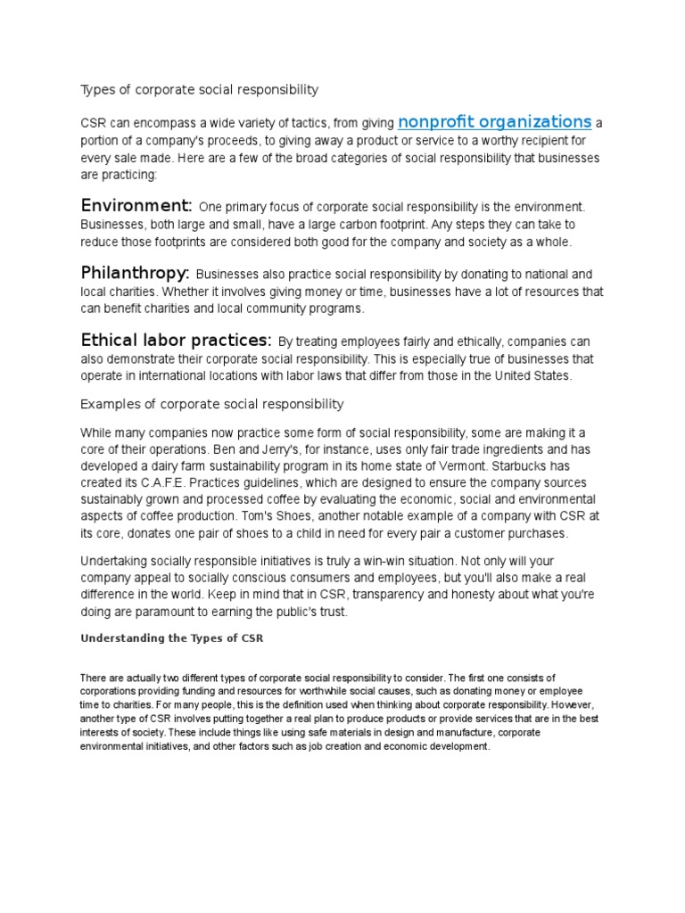 Types of Corporate Social Responsibility | Download Free PDF ...