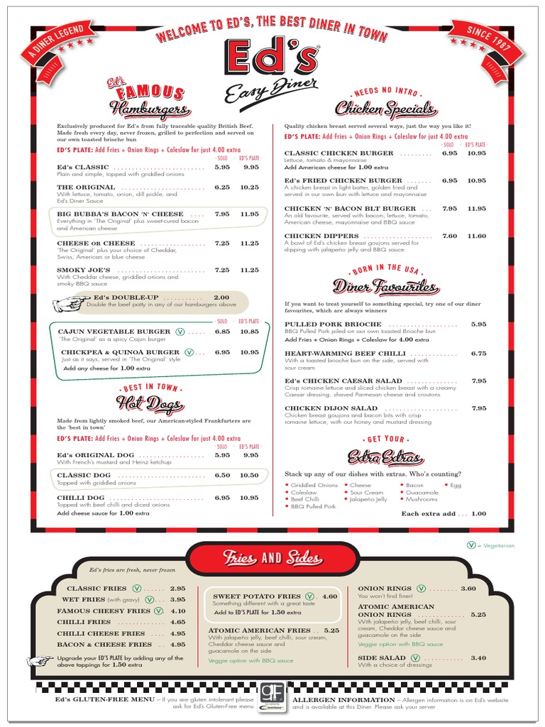 Eds - Main .Menu .04.16 | PDF | Hamburgers | French Fries