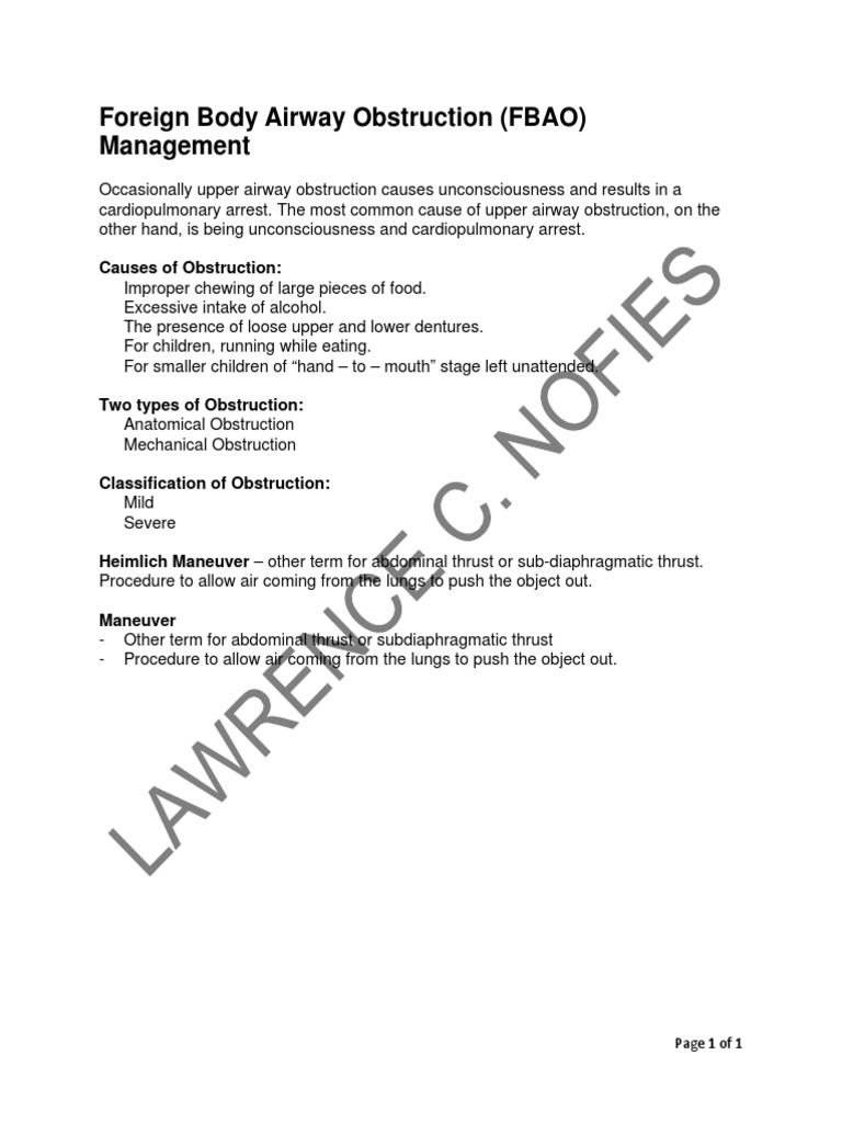 Foreign Body Airway Obstruction Management | PDF | Science & Mathematics