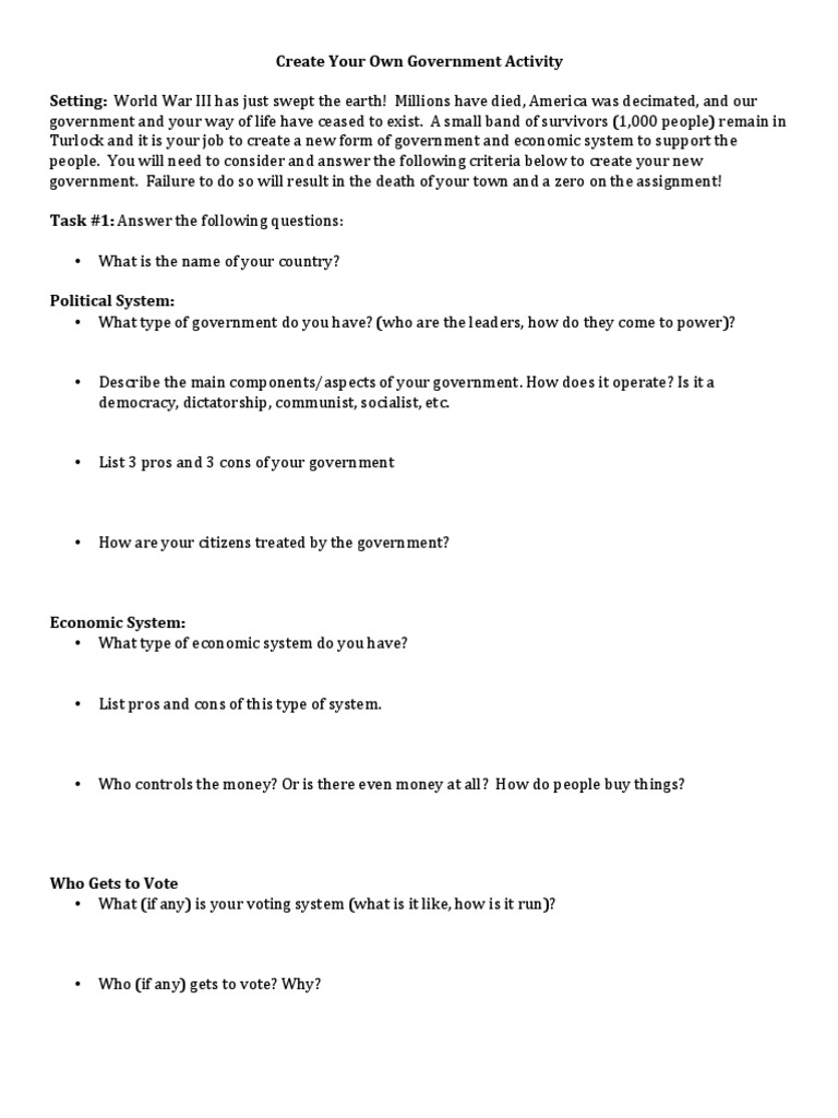 Create Your Own Government Project | PDF | Forms Of Government ...