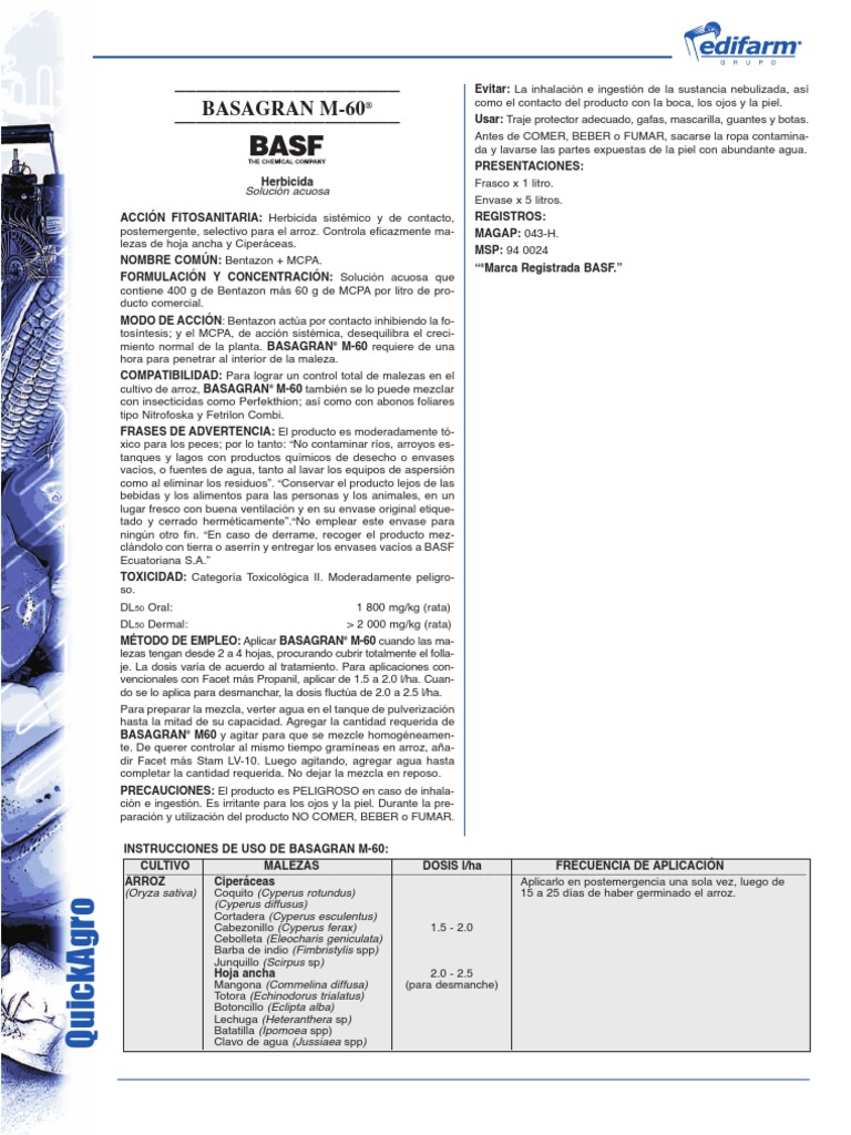 Herbicida BASAGRAN M-60 para arroz | PDF | Agua | Ecología