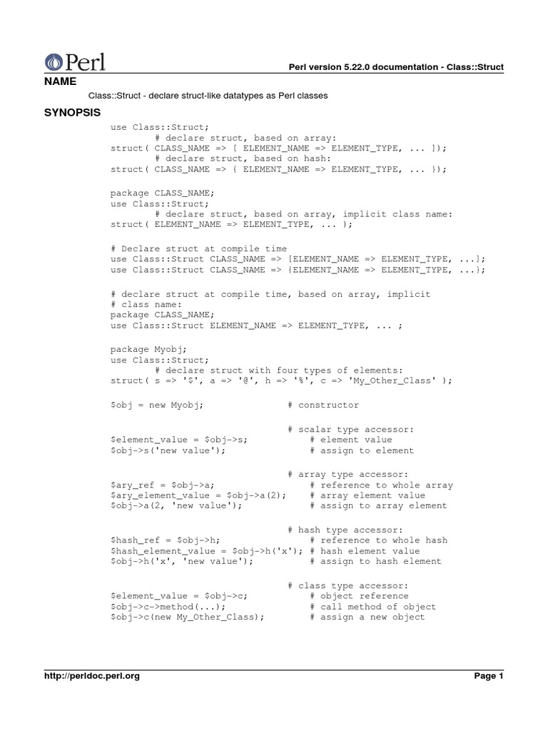 Class::Struct - Declare Struct-Like Datatypes As Perl Classes | PDF ... Class::Struct - Declare Struct-Like Datatypes As Perl Classes | PDF ...