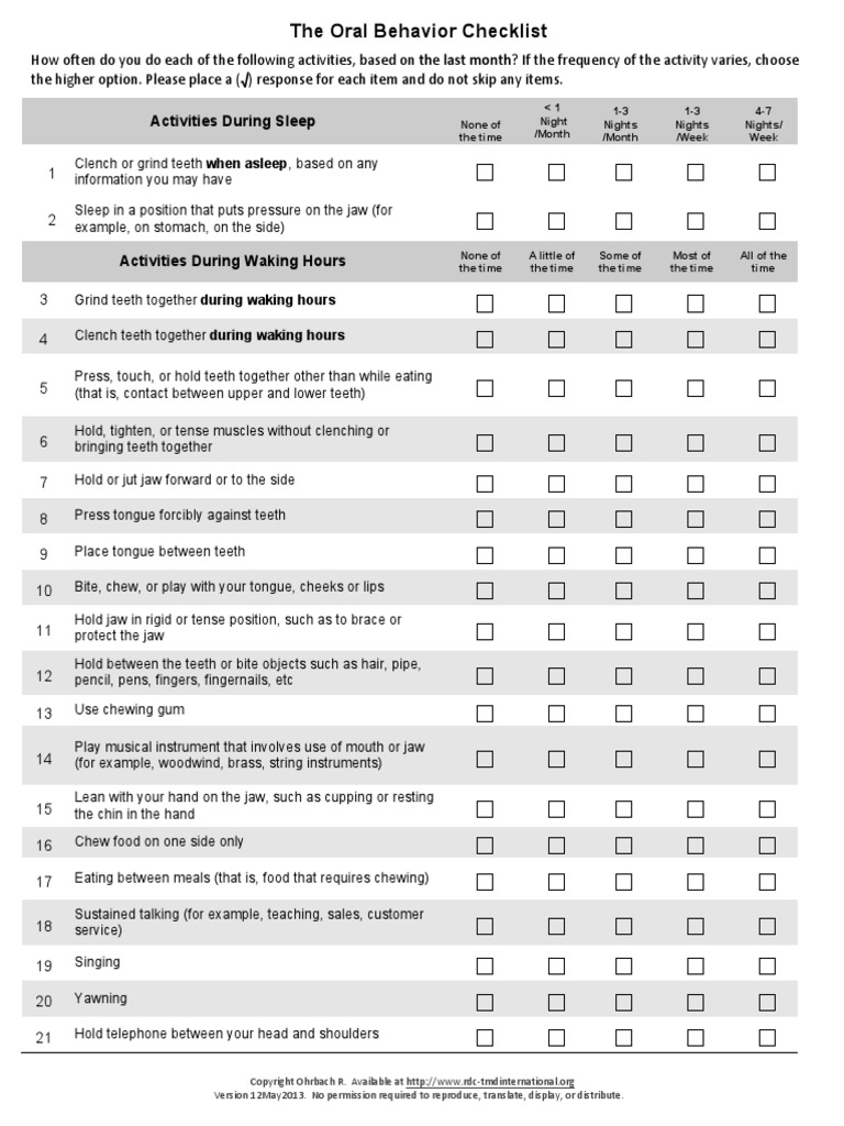 Oral Behavior Checklist - 2013!05!12 | PDF