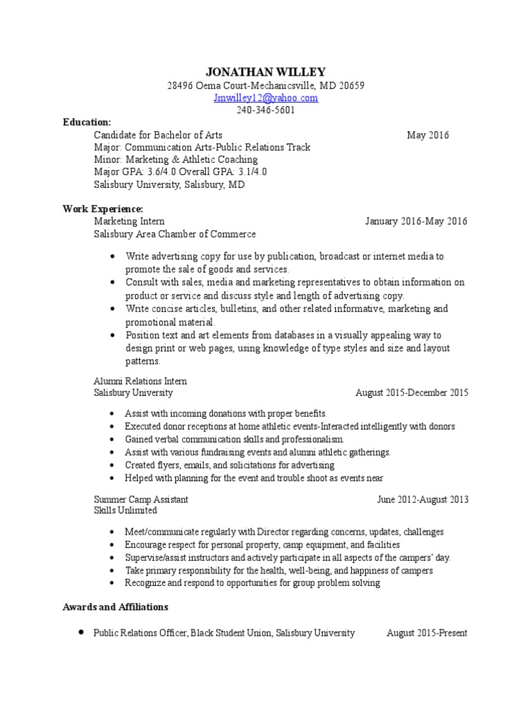Jonathan M Resume Su May 2016 | PDF | Business | Social Science