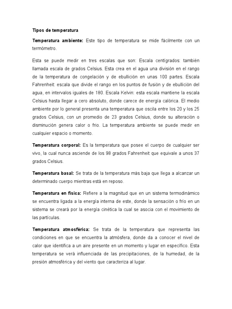 Clasificación de Tipos de Temperatura | PDF | Celsius | Temperatura