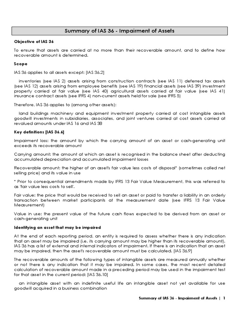 Summary of IAS 36-Impairment of Assets | International Financial ...