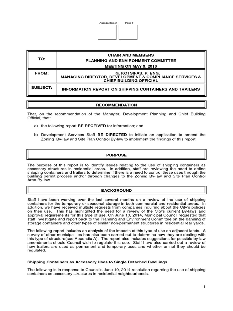 Shipping Container Report | PDF | Zoning | By Law
