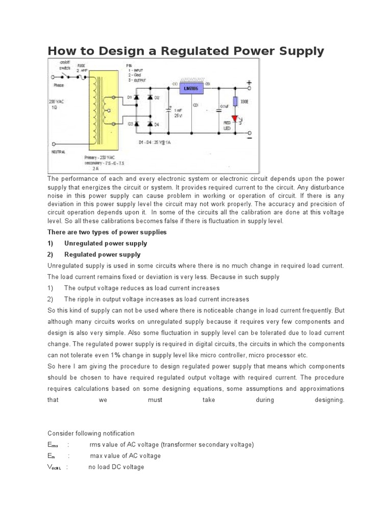 How To Design A Regulated Power Supply | PDF | Power Supply | Rectifier