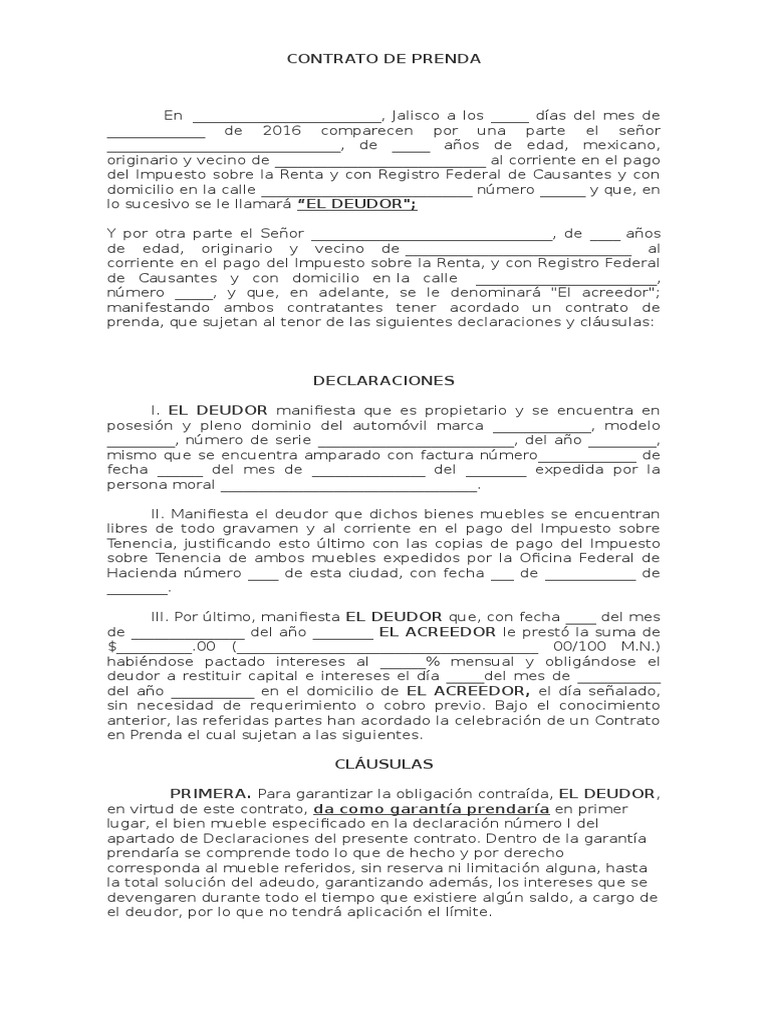 Contrato de Prenda | PDF | Derecho privado | Gobierno
