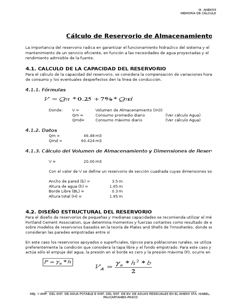 Diseño Reservorio | PDF | Reservorio | Cantidades fisicas