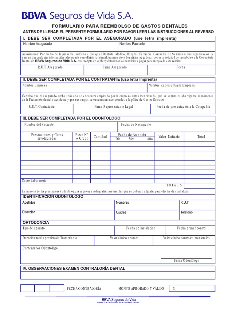 Formulario Bbva Dental | PDF | Odontología | Ortodoncia