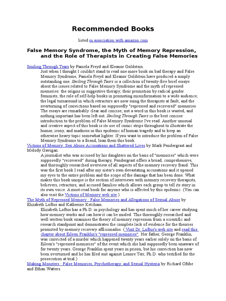 False Memory Syndrome | PDF | Psychotherapy | Past Life Regression