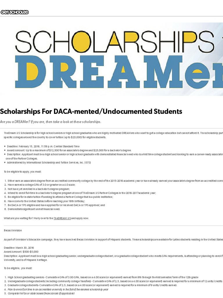 Scholarships For Daca-Mented Undocumented Students - Get Schooled | PDF ...